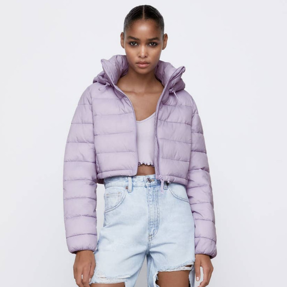 Zara | Jackets & Coats | Zara Cropped Puffer Jacket Hooded Water ...